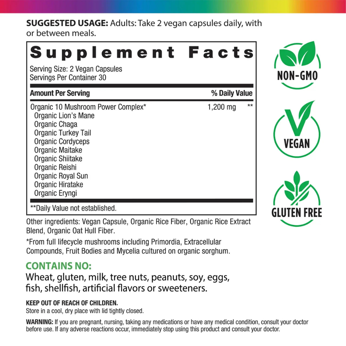 Rainbow Light 10 Mushroom Power Complex (60 Vegan Capsules) – New Green ...