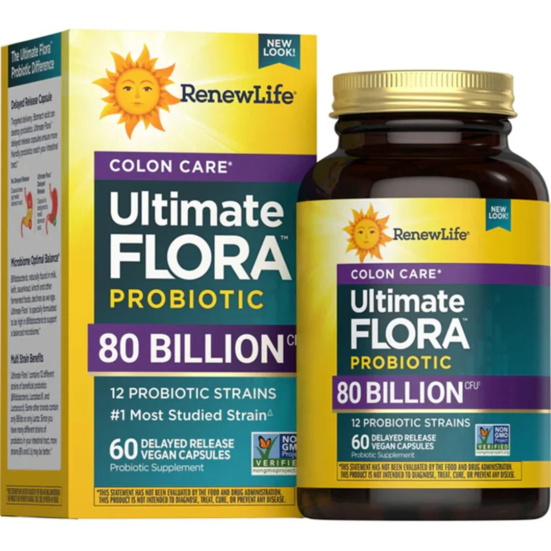 Renew Life Ultimate Flora Colon Care 80 Billion (60 Delayed Release Ve ...