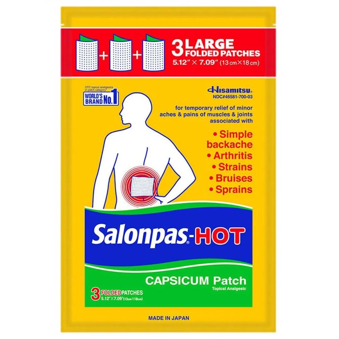 Salonpas Hot Capsicum Patch, Large Size 5.12" X 7.09"(Total 9 Patches ...