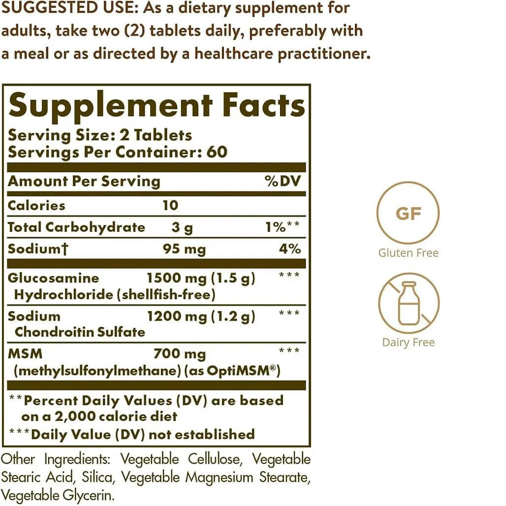 Solgar Triple Strength Glucosamine Chondroitin MSM Shellfish-Free (120 ...